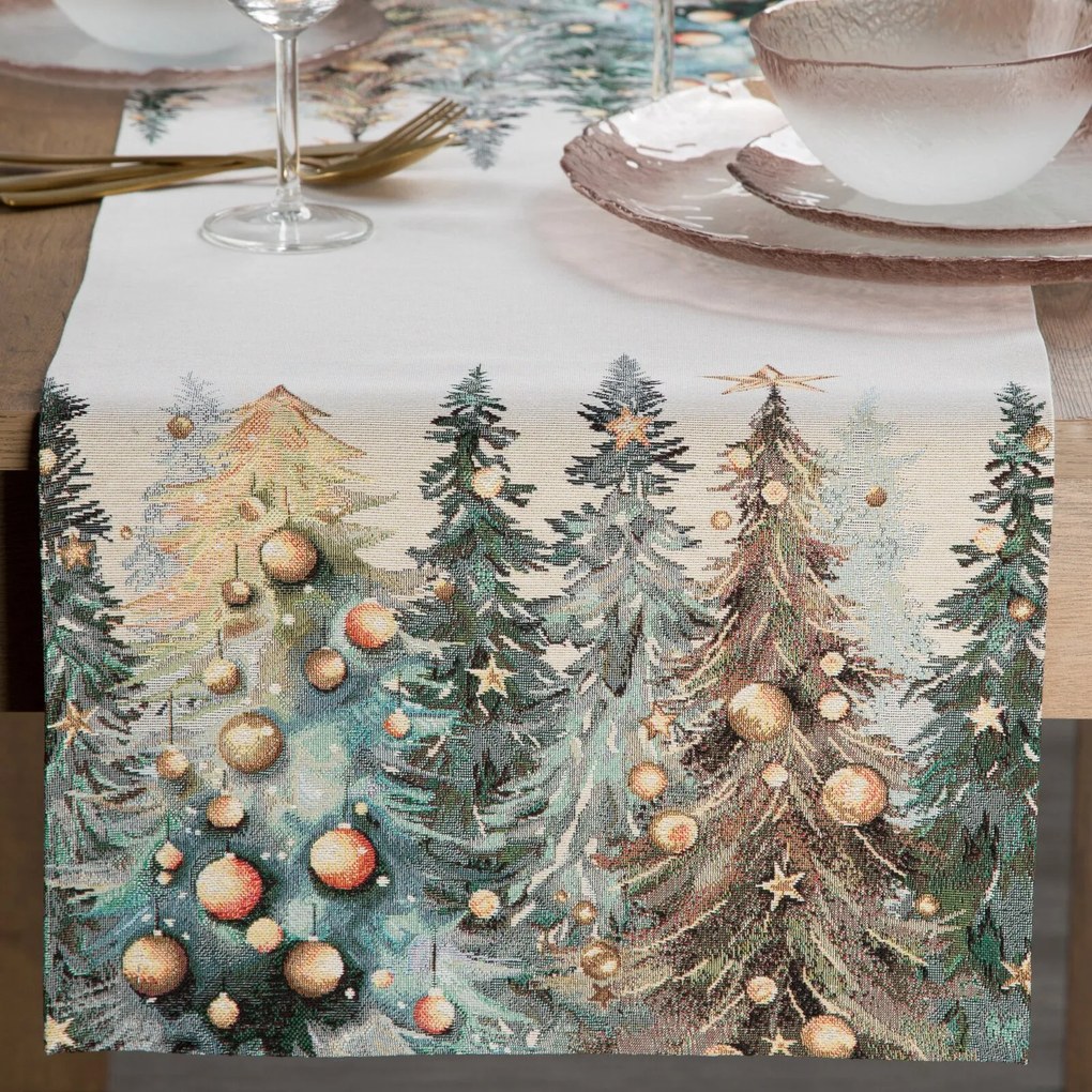 VÁNOČNÍ GOBELÍNOVÝ BĚHOUN NA STŮL FOREST 40X100 CM VZOROVANÝ