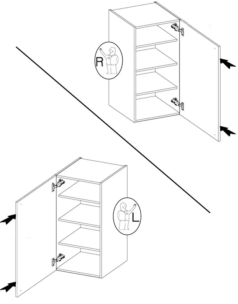 SCANDI sc | horní skříňka 45 G-90 1F s policemi | 45 cm | VYSOKÁ | šedá/rybí kost
