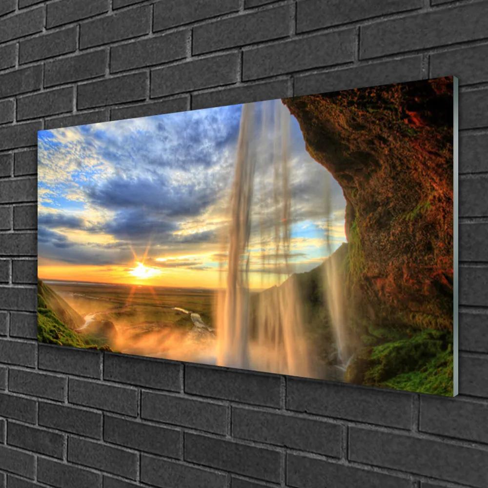 Obraz na skle Vodopád Krajina 100x50 cm