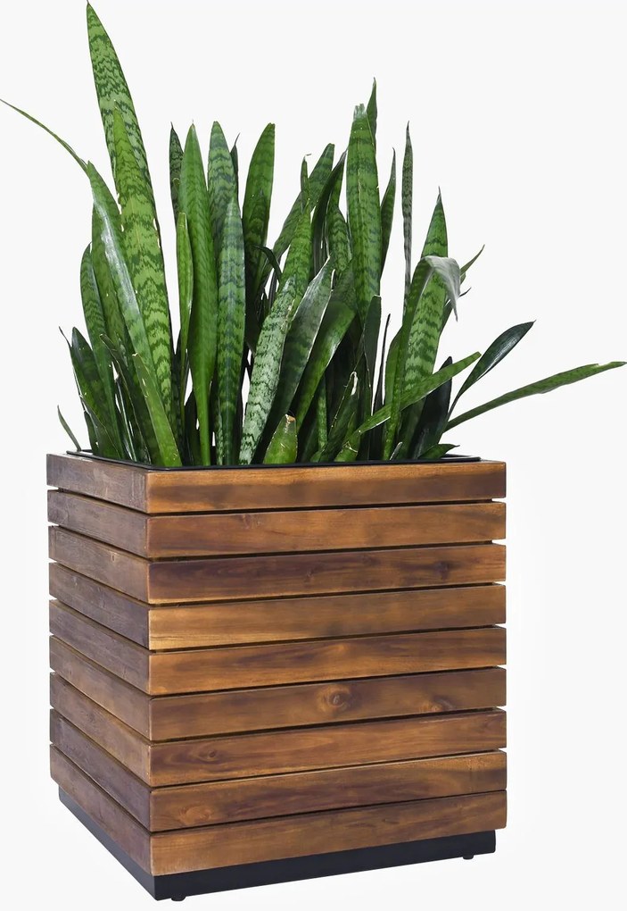 Květináč BLOCK, dřevo akácie, výška 46 cm, hnědá