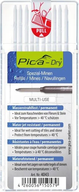 Pica Marker Pica | Tuhy voděodolné pro obkladače na mokré řezání vodě odolné: 4043 - bílá(10xks)