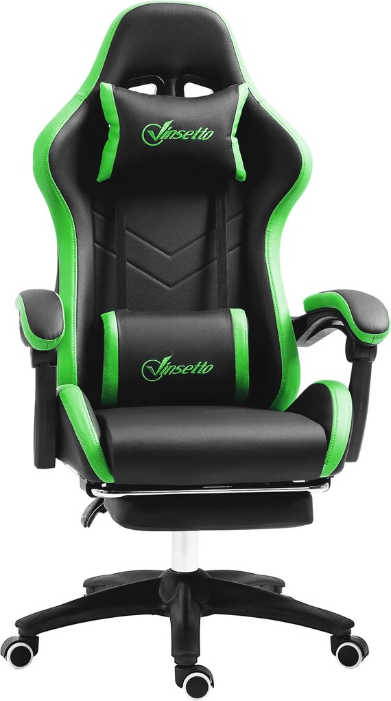 Vinsetto Ergonomická herní židle z PU kůže a oceli s opěrkou hlavy a nastavitelnou výškou, sklápěcí opěradlo a bederní polstrování, 65x65x121-129 cm,