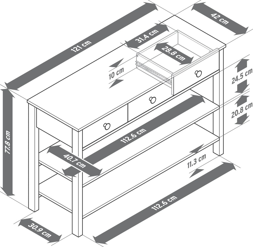 Tchibo - Příborník se zásuvkami - barva: bílá