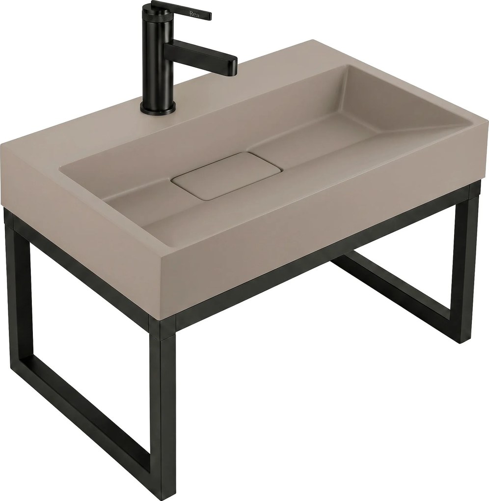 Rea Goya, umyvadlo z konglomerátu s černou konzolou, 60 cm, béžová, KPL-U4413