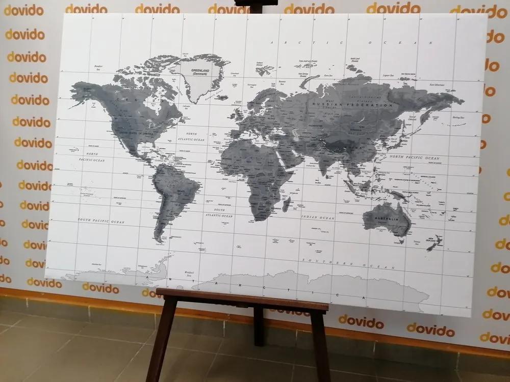 Obraz nádherná mapa světa v černobílém provedení - 60x40 cm