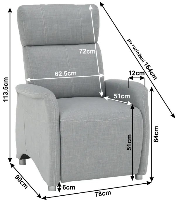 Kondela Polohovací křeslo, látka šedá , FOREST