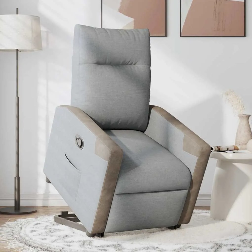 Zvedací polohovací křeslo světle šedé textil 3324090