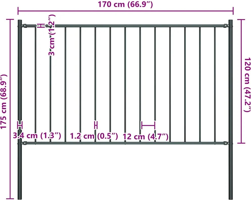 Plotový panel Woerden se sloupky ocelový 1,7x1,25 m antracitový 145214
