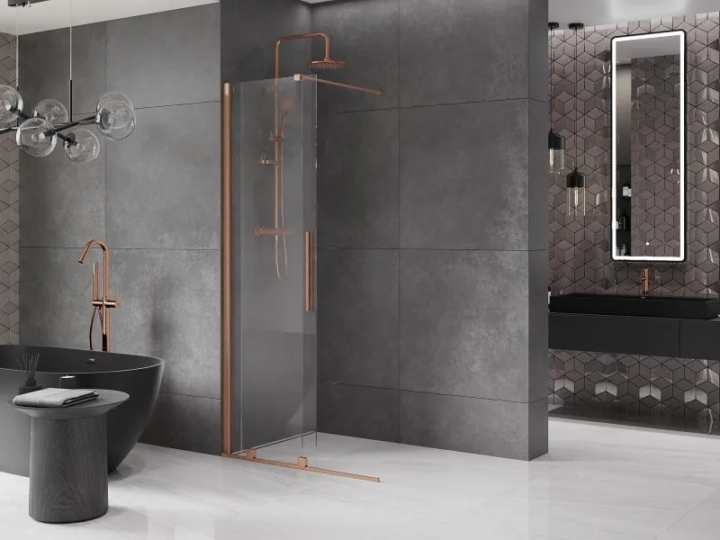 Mexen Velar, posuvné dveře do otvoru typ Walk-In 80 cm, 8mm čiré sklo, měděná matná, 871-080-000-03-65