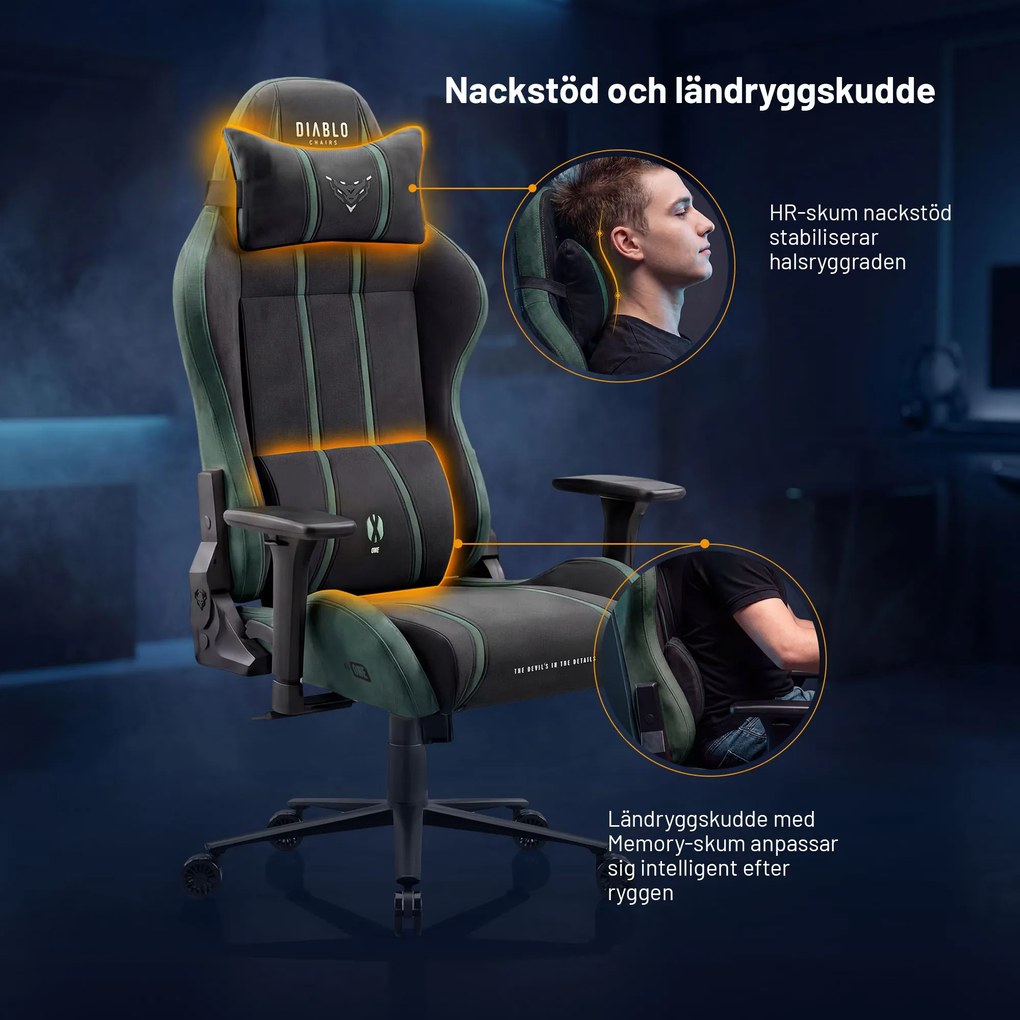 Látková herní židle černý-zelený Normal Size: Diablo X-One 2.0 Forest Green