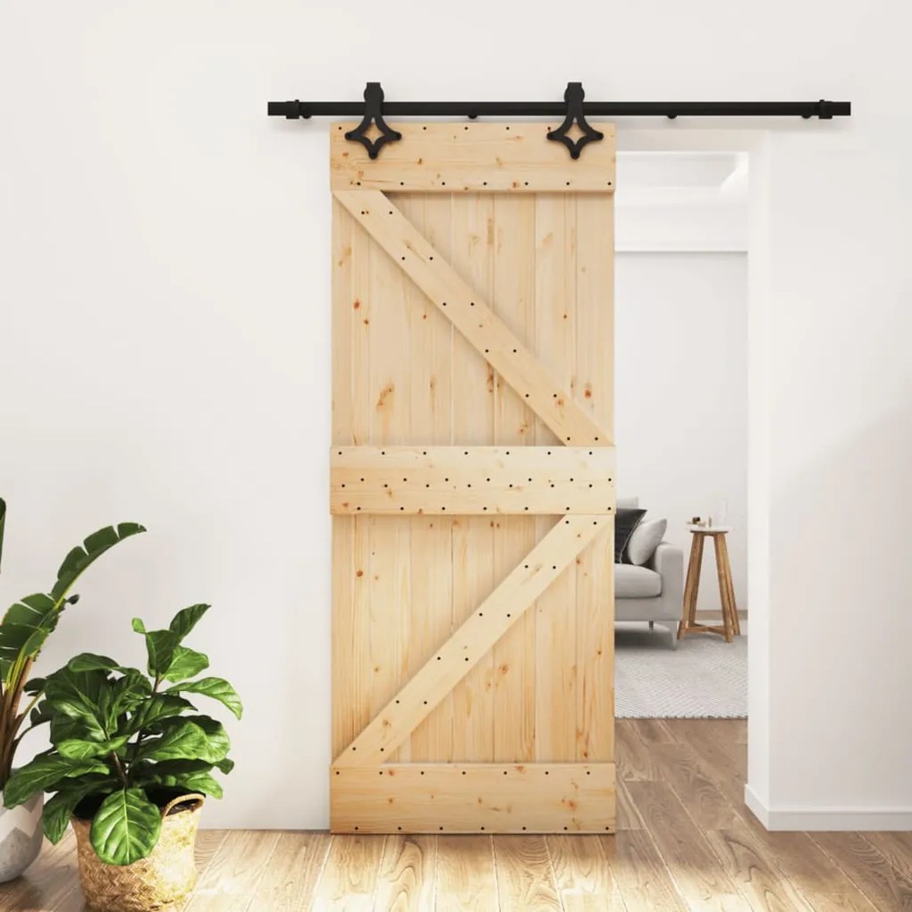 Posuvné Dveře S Kováním 85 X 210 Cm Masivní Borové Dřevo Vzor Šedá Kostka