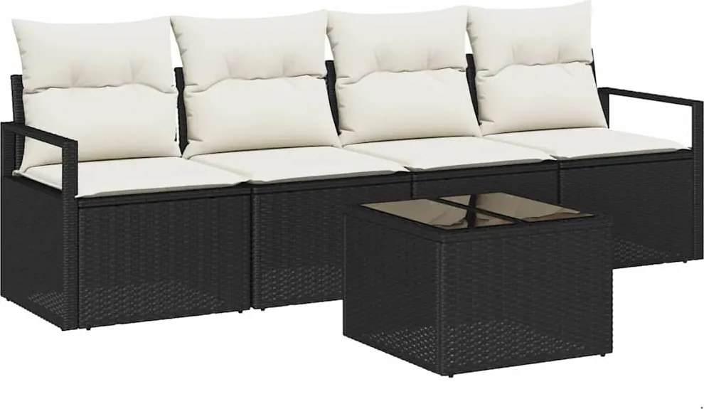 Set pohovek 5 ks 4-Počet míst Černá a krémová polyratan 3346247