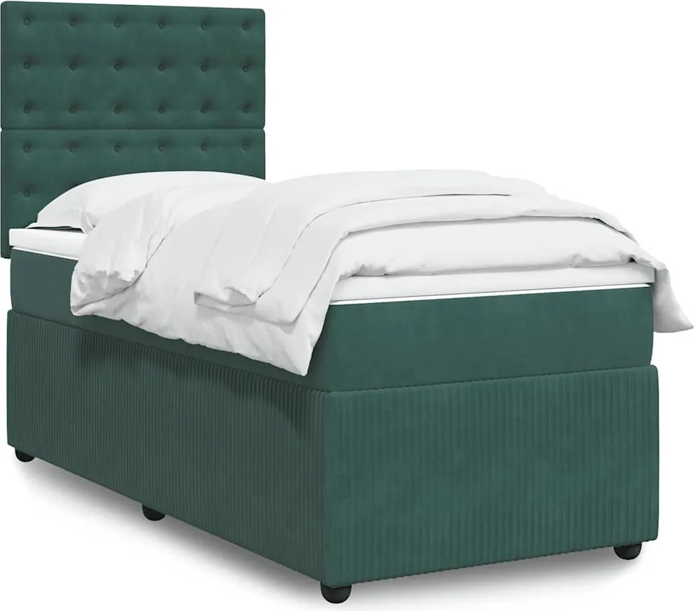 Box spring postel s matrací tmavě zelená 90x190 cm samet 3292229