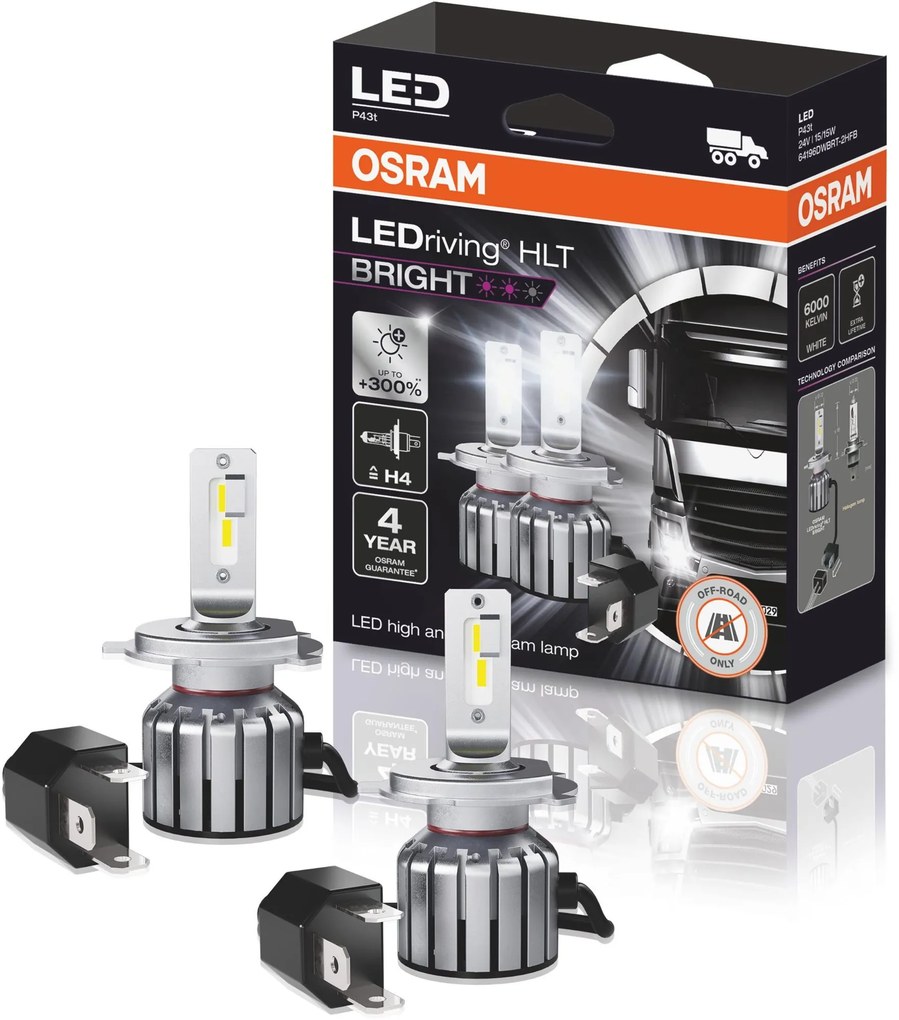 Led autožárovka ledriving hlt bright, h4, 24v, p43t