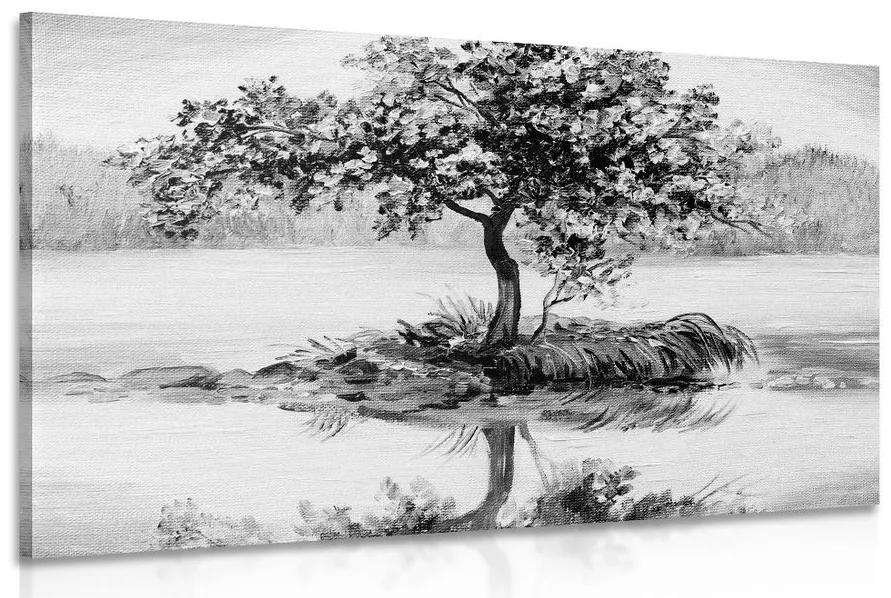 Obraz orientální třešeň v černobílém provedení - 120x80 cm