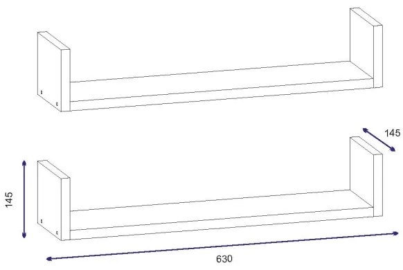 SADA 2x Nástěnná police IRIS 14,5x63 cm bílá