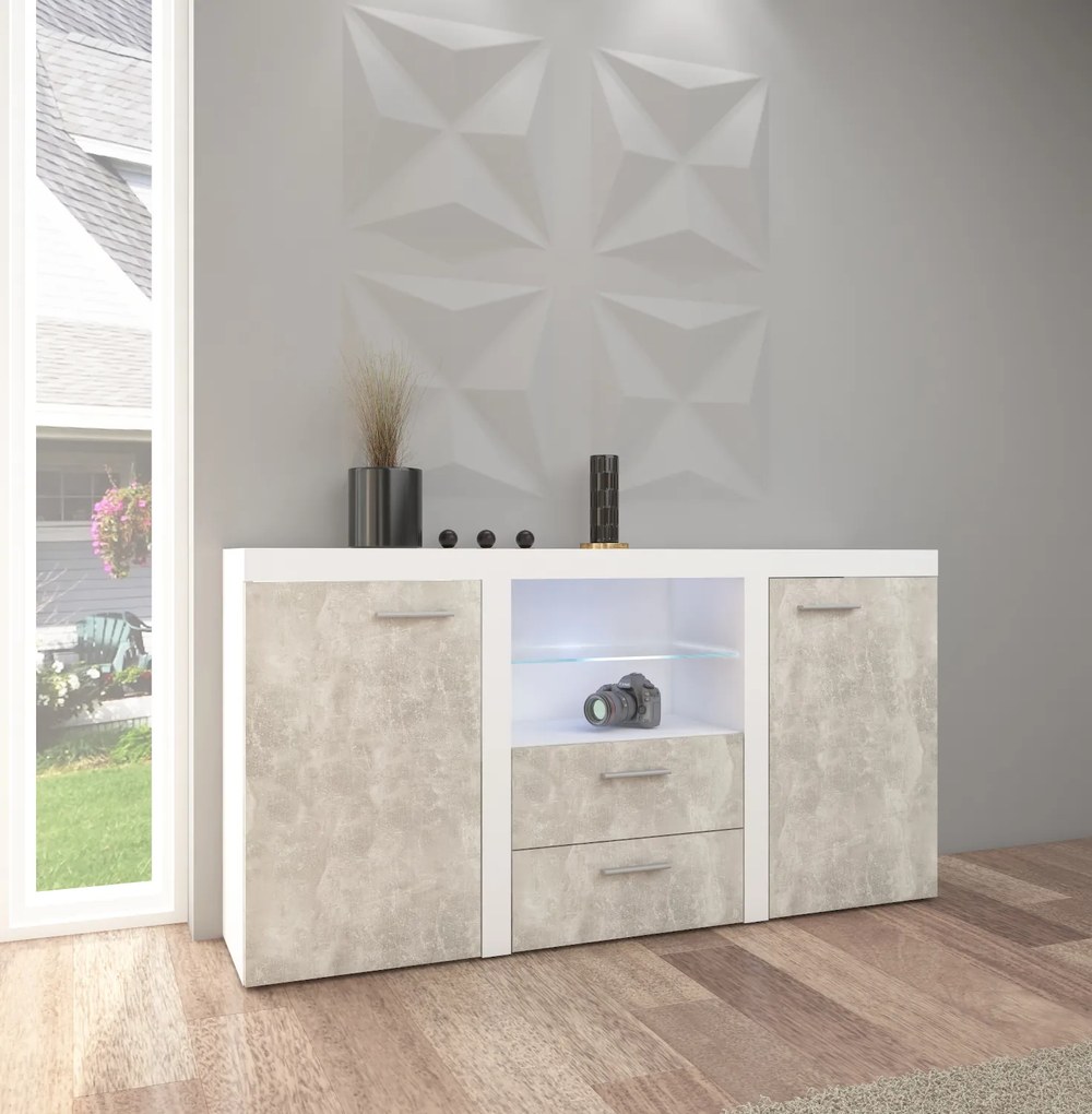 Komoda RUMBA 2F 2S Bílá + beton