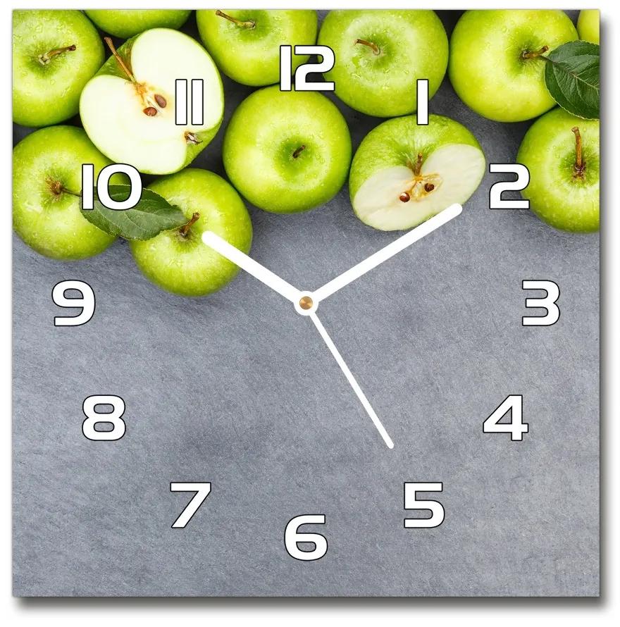 Wallmuralia Skleněné hodiny čtverec Zelená jablka 30x30 cm