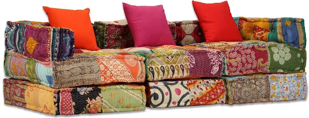 3místný modulární pouf patchwork textil 244979