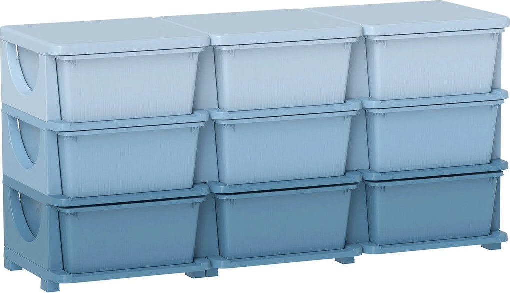HOMCOM komoda s 9 zásuvkami pro děti – organizér na hračky, modrý, 113 x 37 x 56,5 cm – pro děti 3–6 let | Aosom