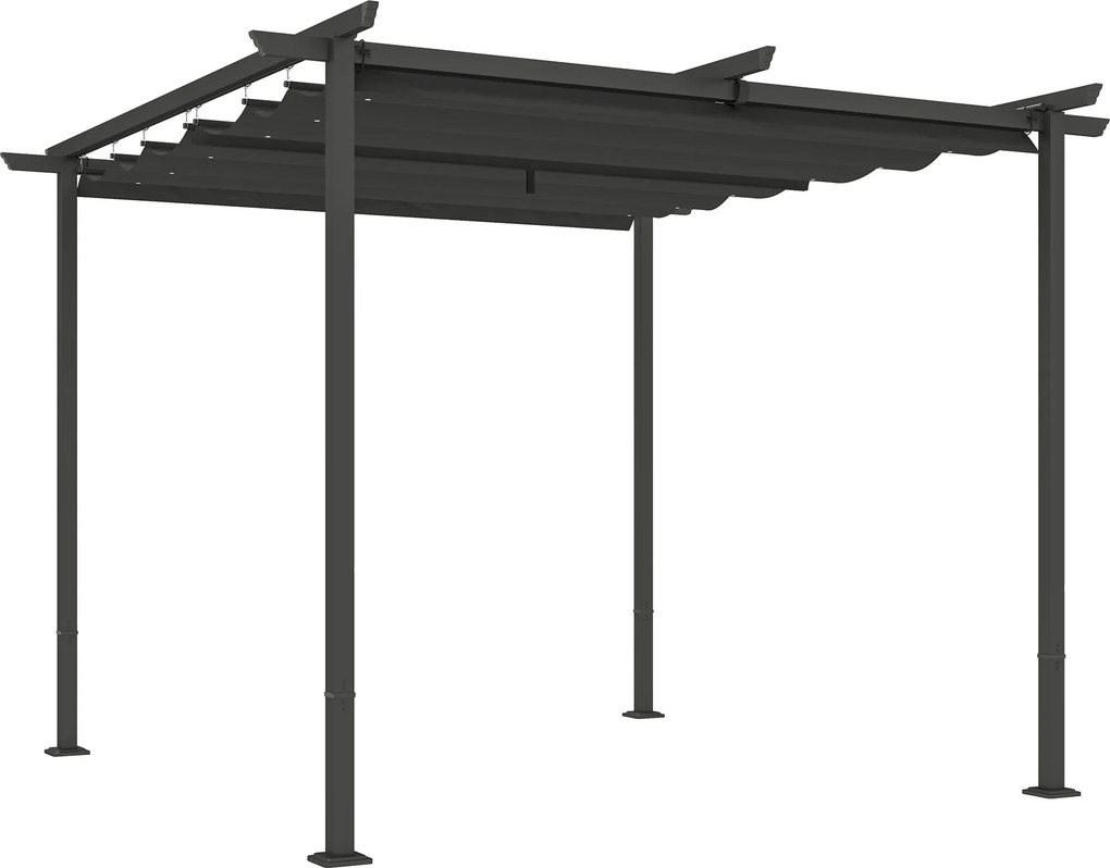 Outsunny zahradní pergola 3 x 3 m s nastavitelnou střechou, kovový rám, ochrana UPF30+, sluneční střecha na verandu, terasu, tmavě šedá