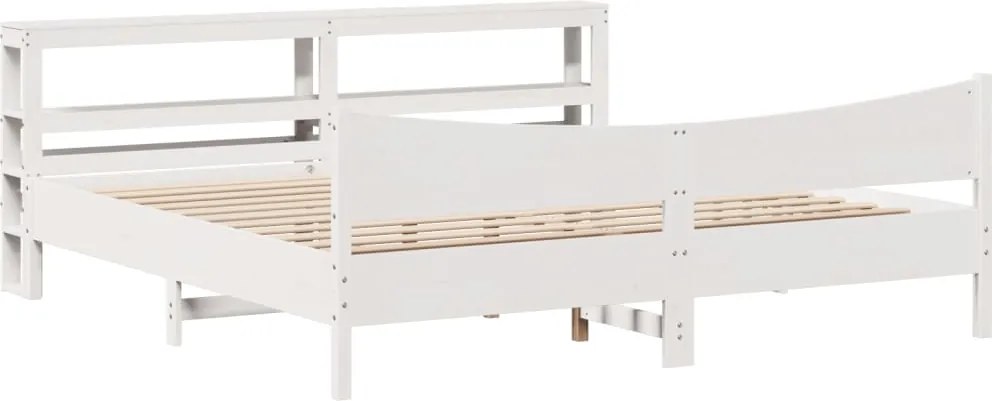 Rám postele s čelem bílý 200 x 200 cm masivní borové dřevo 3306292
