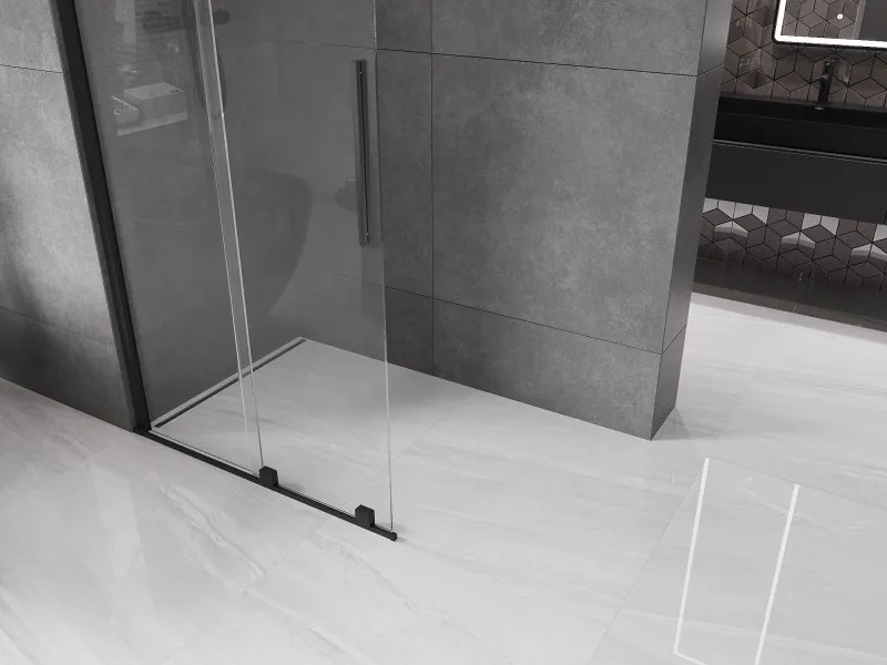 Mexen Velar, posuvné dveře do otvoru typ Walk-In 100 cm, 8mm čiré sklo, černá matná, 871-100-000-03-70