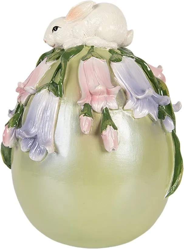 Dekorace zelené vajíčko zdobené květy a králíčkem - Ø 14*17 cm