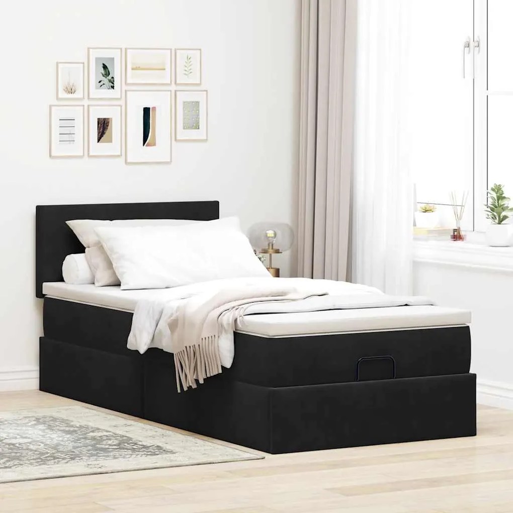 Osmanský rám postele s matrací černá 90x200cm samet 3311677