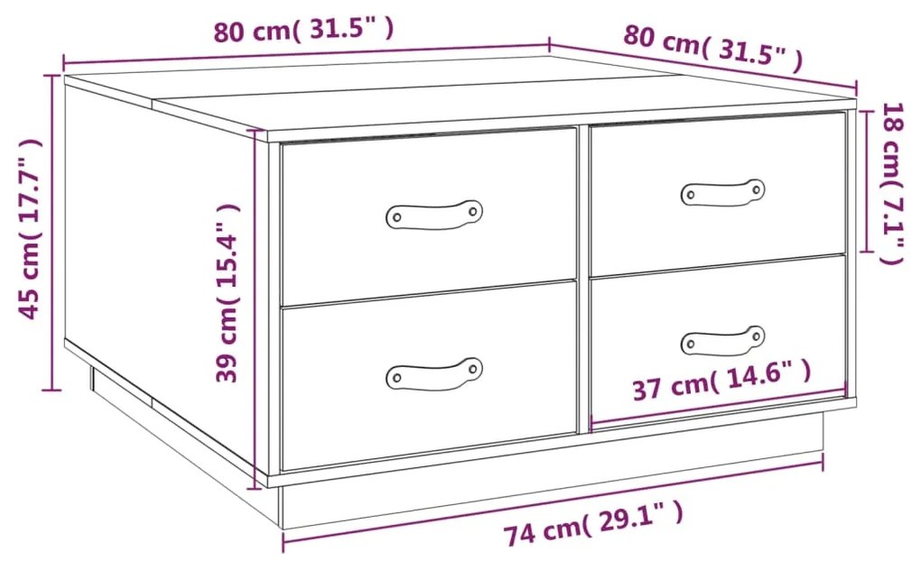 Konferenční stolek 80x80x45 cm masivní borové dřevo