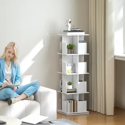 HOMCOM Otočný knihovník se 4 úrovněmi, 16 přihrádek, snadno přístupný, pro ložnici, obývací pokoj, pracovnu, dřevotříska, bílá