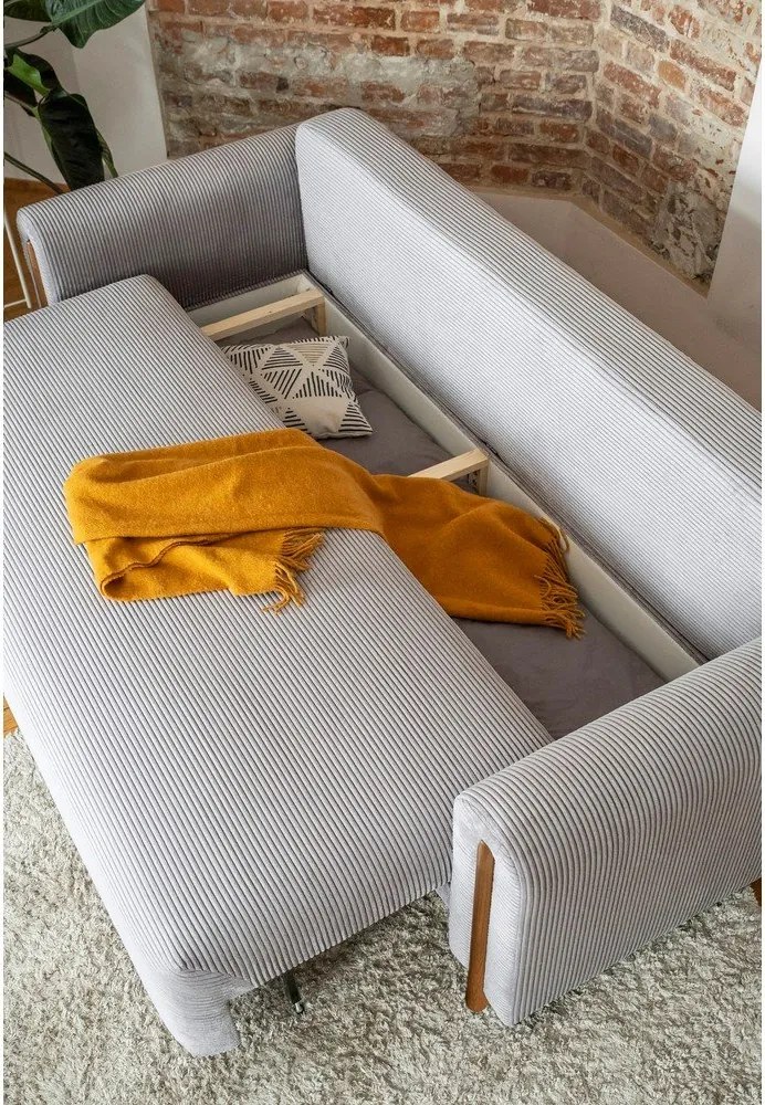 Šedá manšestrová rozkládací/s úložným prostorem pohovka 244 cm Arcadova – ELTAP