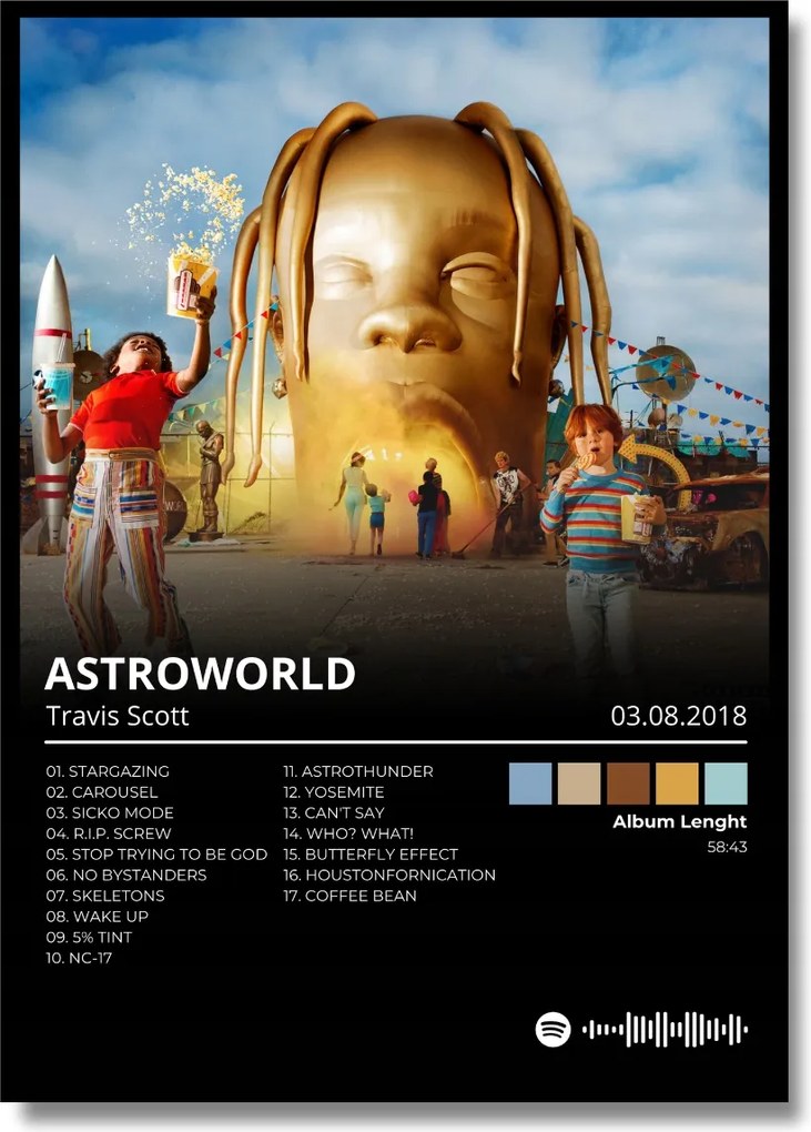 Plakát Travis Scott Astroworld Dárek pro chlapce ozdoba album v rámečku