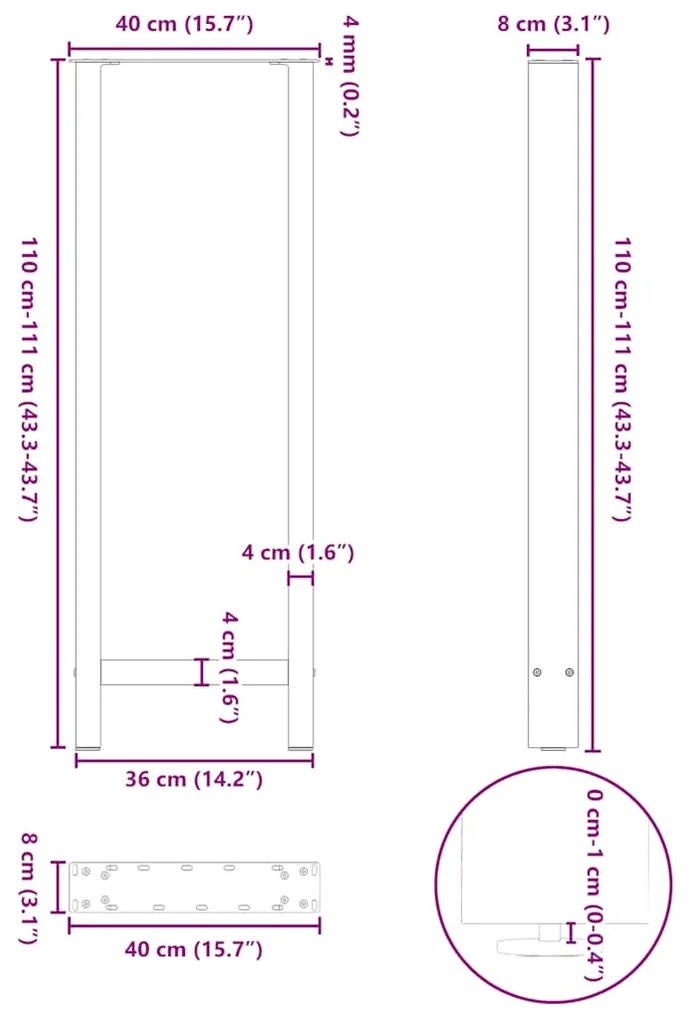 vidaXL Nohy k barovému stolu antracitové 2 ks 40 x (110-111) cm ocelové