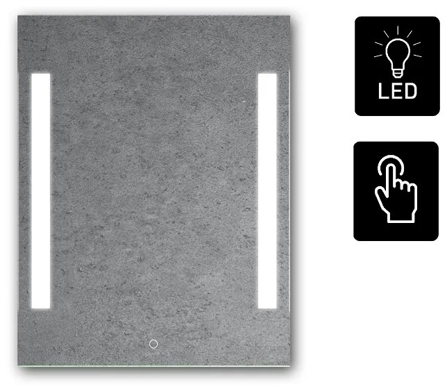 Amirro Zrcadlo na zeď chodbu do pokoje ložnice koupelny předsíně LUMINA SENZOR LED - 90 x 70 cm se dvěma  LED podsvícenými pruhy a s dotykovým sensorem 901-008