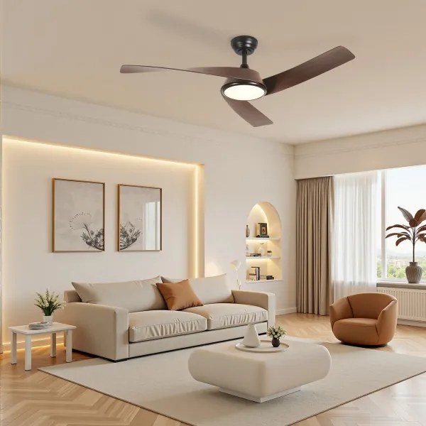 ZEVENTI - LED Stropní ventilátor AERYS LED/24W/230V Wi-Fi Tuya černá/ořech + DO