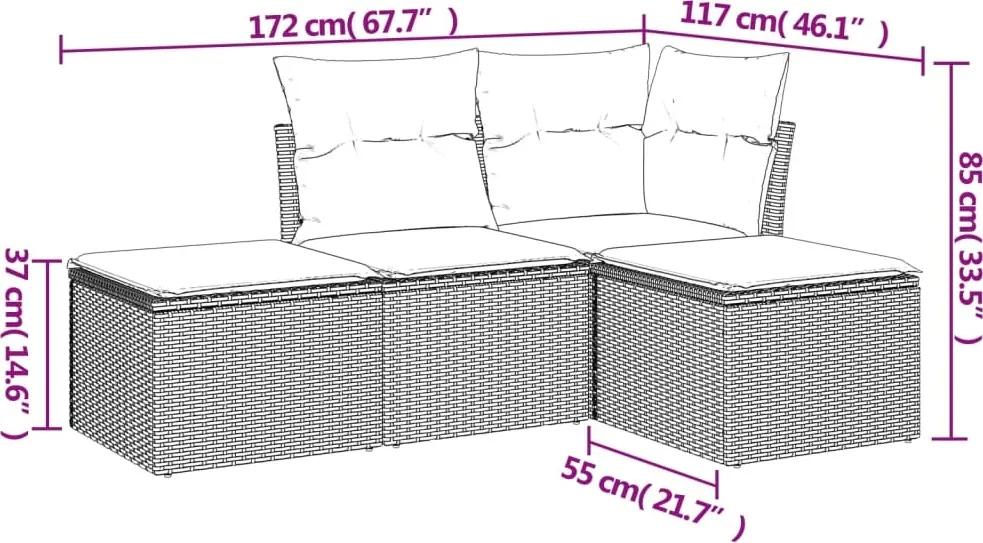 vidaXL 4dílná zahradní sedací souprava s poduškami polyratan [3217475] Barva: Černá