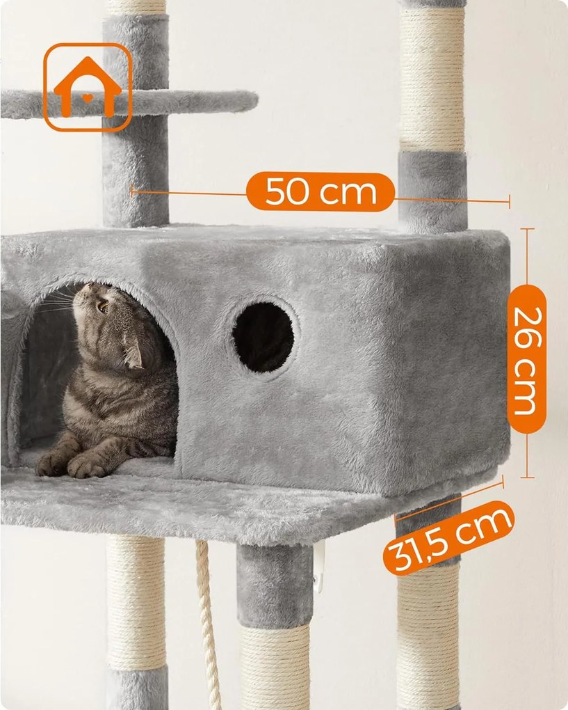 Feandrea kočičí škrabadlo, XXL kočičí dům, 164 cm, světle šedé