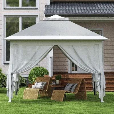 Outsunny skládací pavilon, zahradní pavilon, kov a plátno, síťové závěsy, odvodňovací otvory, 330D x 330Š x 288V cm, šedý 84C-300V01CG