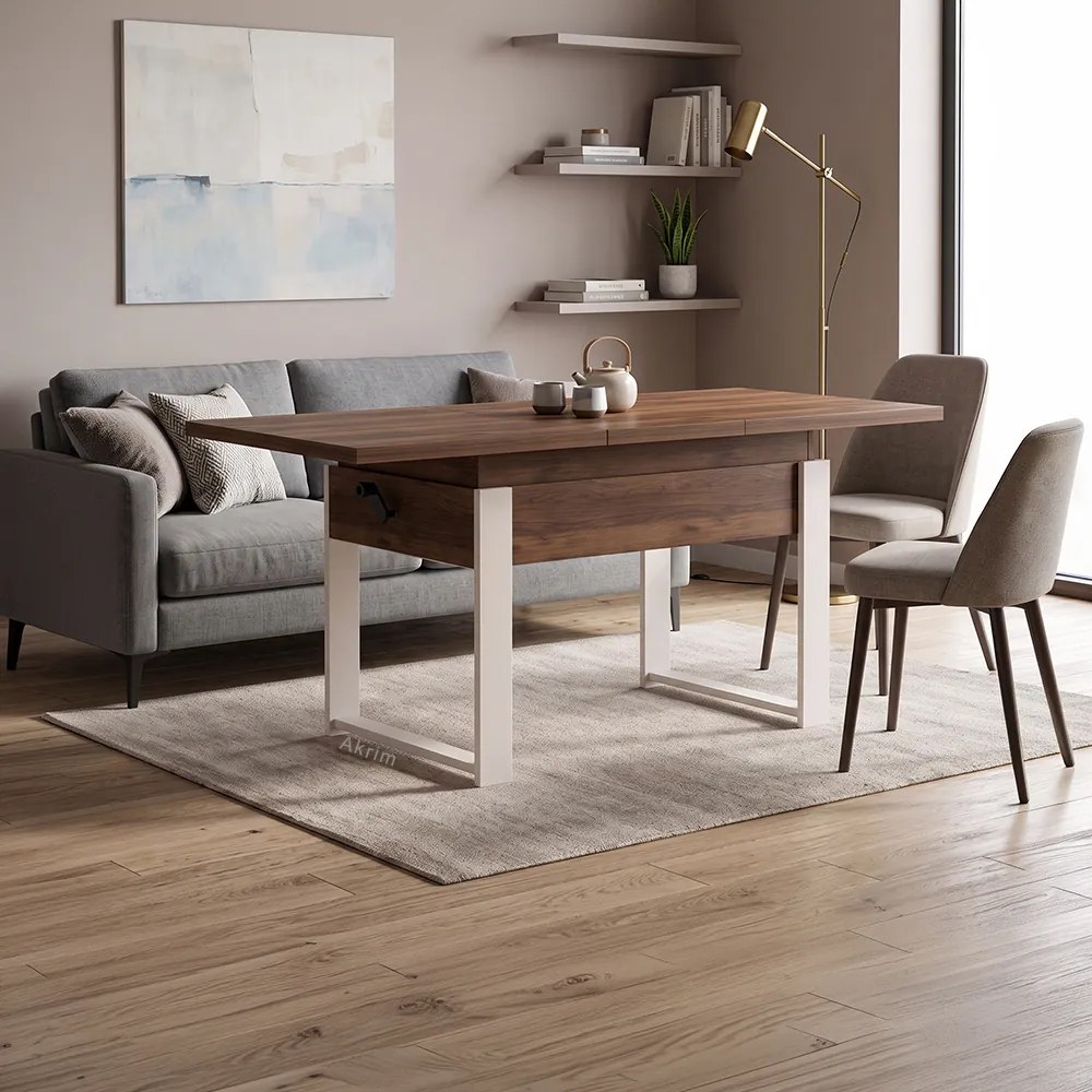 Rozkládací polohovací konferenční stolek HOGO 3v1 | 120-157x62,5-74,5x67 cm | síla horní desky 32 mm | ořech/nohy kašmír