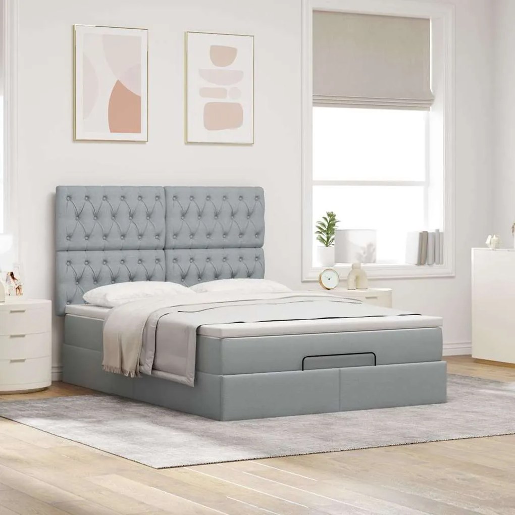 Osmanský rám postele s matrací světle šedá 140x200cm textil 3314093