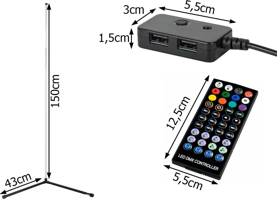 Verk Group Podlahová rohová rgb led lampa na noční stolek pro použití v ložnici 1,5