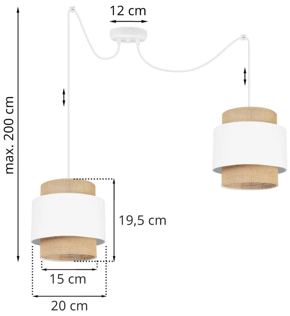 Závěsné svítidlo BOHO SPIDER, 2x jutové/bílé textilní stínítko