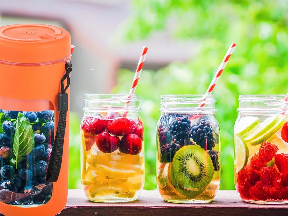 Verk Group Přenosný bezdrátový USB mixér na smoothie, drtič ledu, šňůrka na krk