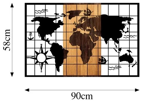 Nástěnná dekorace 90x58 cm mapa dřevo/kov
