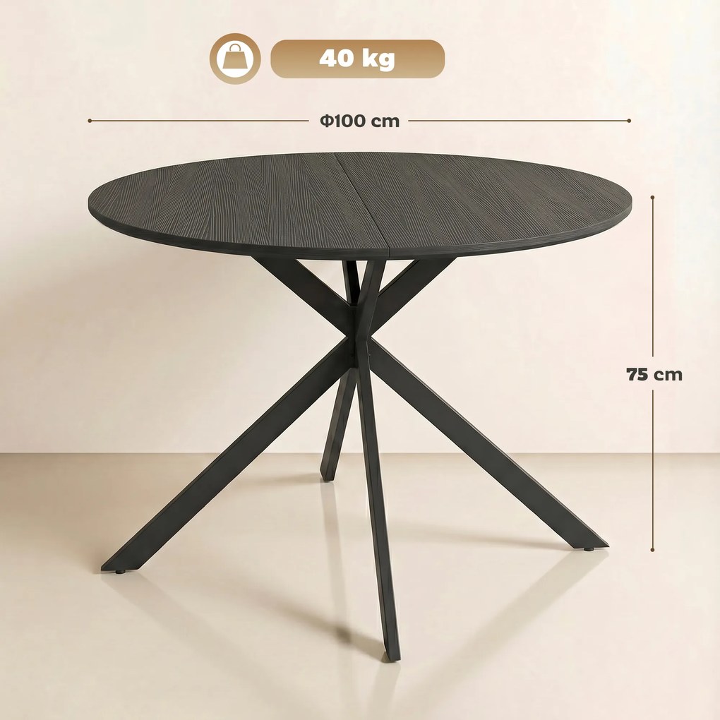 HOMCOM kulatý jídelní stůl pro 4, Ø 100 cm, průmyslový design, ocelové nohy, černý
