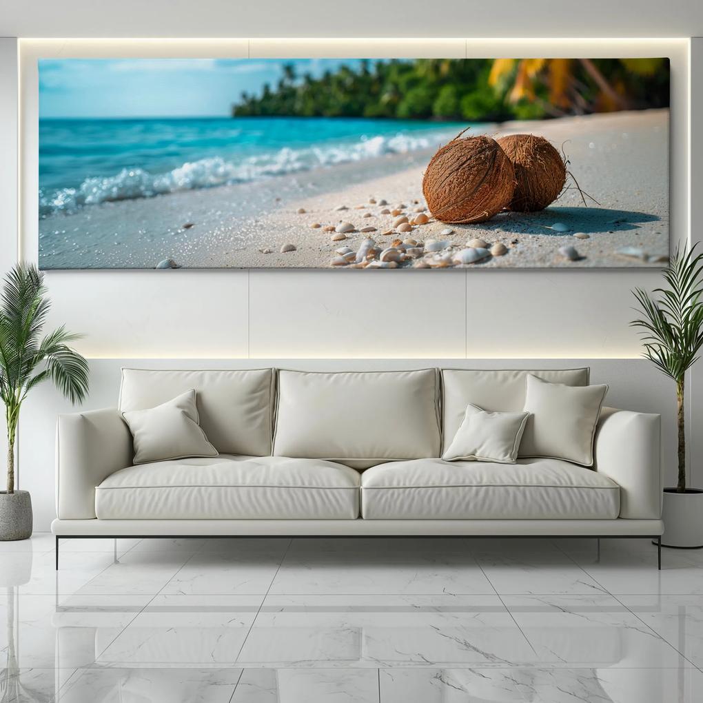 Obraz na plátně - Tam kde kokosy padají z palmy FeelHappy.cz Velikost obrazu: 150 x 50 cm