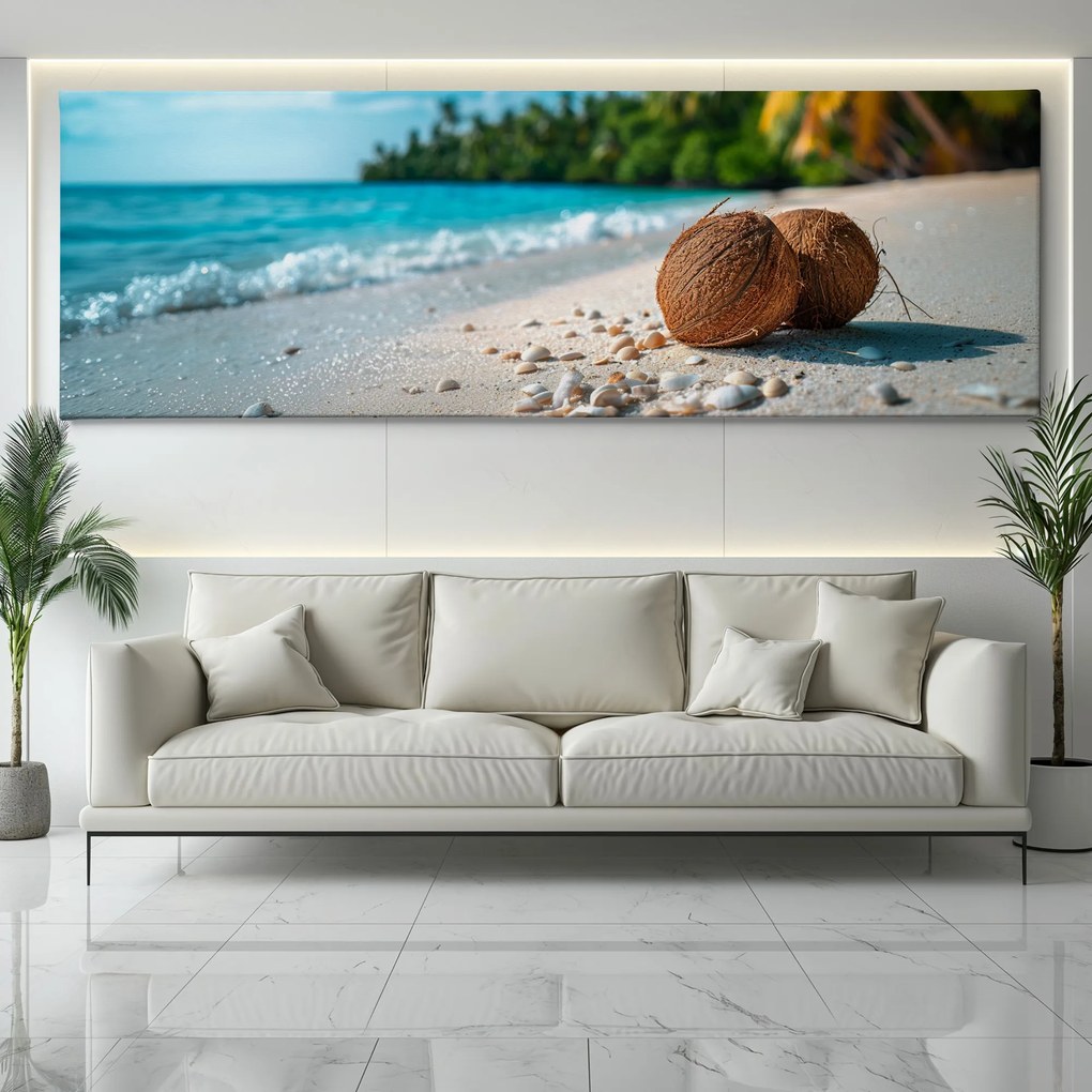 Obraz na plátně - Tam kde kokosy padají z palmy FeelHappy.cz Velikost obrazu: 210 x 70 cm