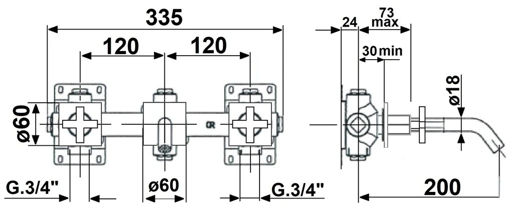 Sapho Sapho, TRAX podomítková tříprvková umyvadlová baterie, chrom, 652