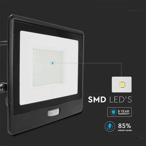LED Reflektor se senzorem LED/50W/230V 6500K IP65 černá